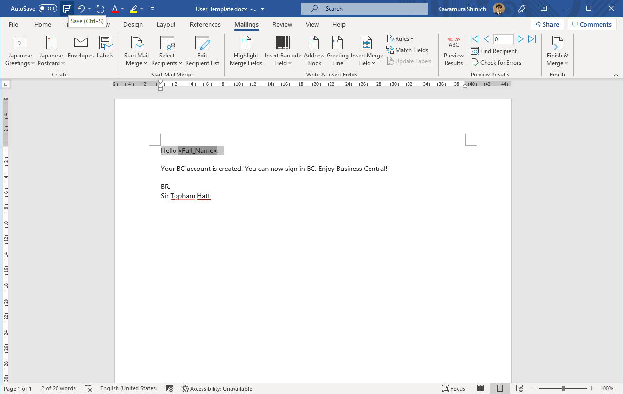 Send mail entities using word templates as body or attachment #2 | IT長のネタ帳